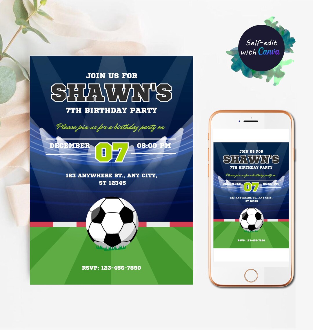 Football Invitation Birthday Template Instalant Download SOCCER ...