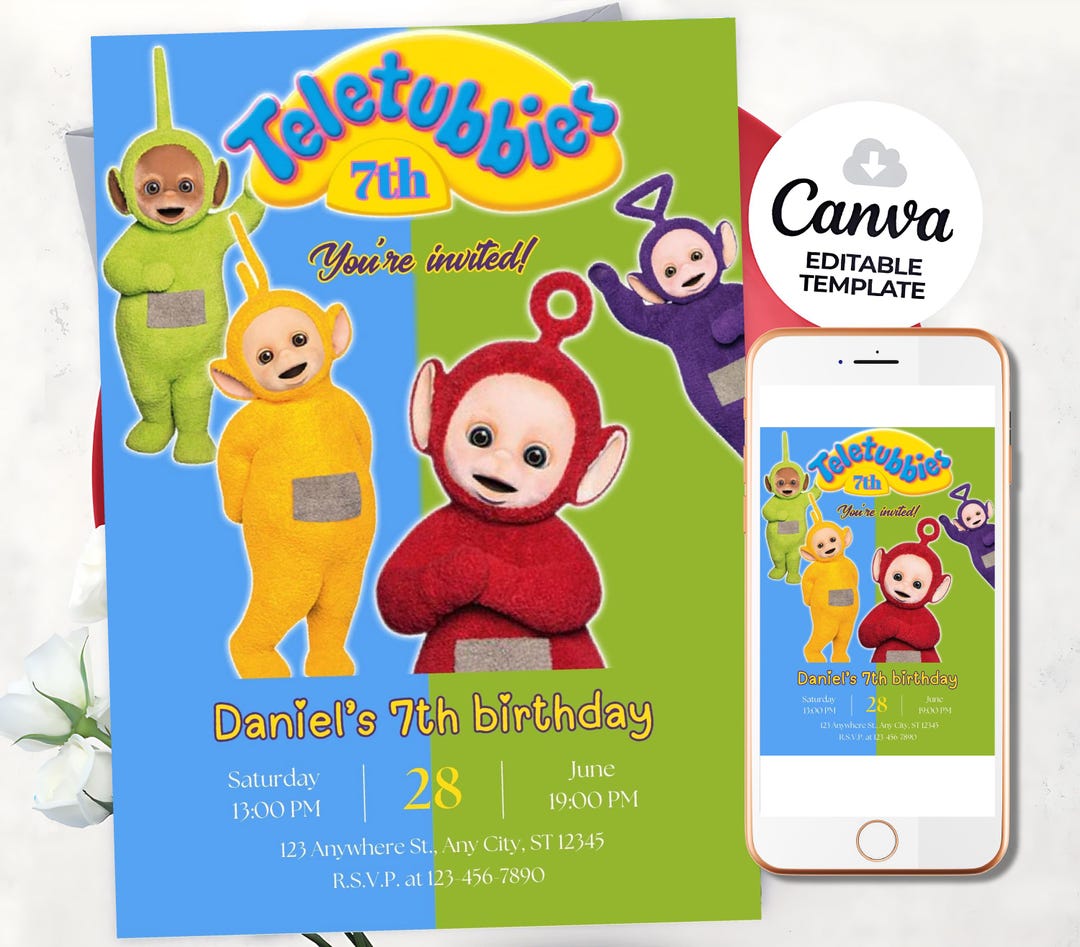 Teletubbies Birthday Invitation Teletubbie Invitation Birthday Tele ...