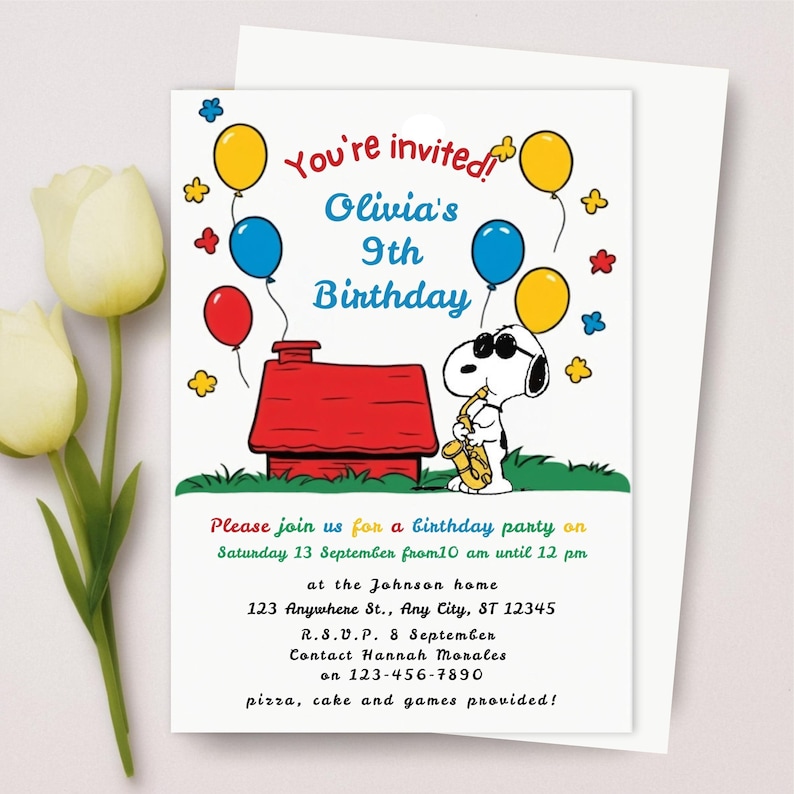 Snoopy Birthday Invitation Snoopy Invitations Bday Kids Party Dinner ...
