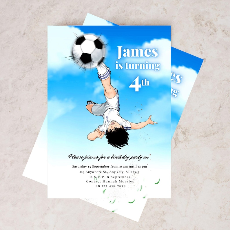 Captain Tsubasa Birthday Invitation Soccer Party Football Birthday ...