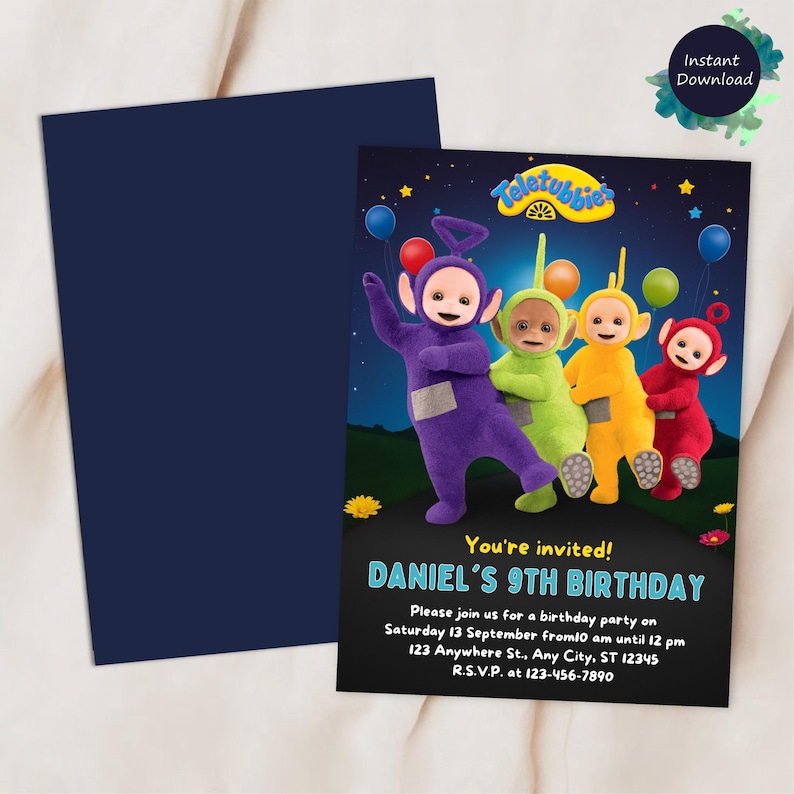 Teletubbies Birthday Invitation Teletubbie Invitation Birthday Tele ...