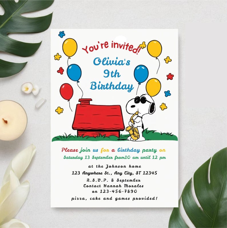 Snoopy Birthday Invitation Snoopy Invitations Bday Kids Party Dinner ...