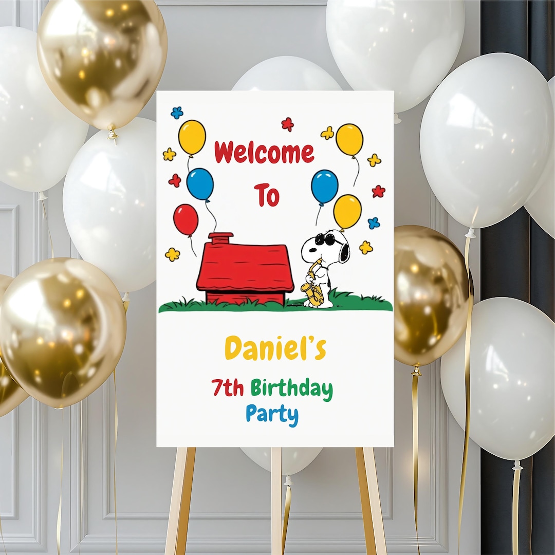 Snoopy Birthday Welcome Sign Snoopy Birthday Party Banner Printable ...