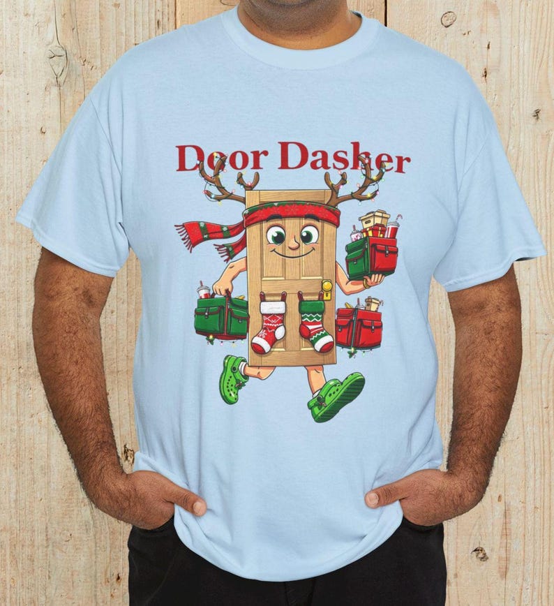 Door Dasher Cartoon Door With Presents Tee | Christmas Holiday Shirt - Etsy