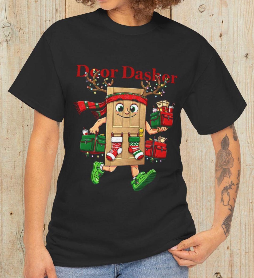 Door Dasher Cartoon Door With Presents Tee | Christmas Holiday Shirt - Etsy