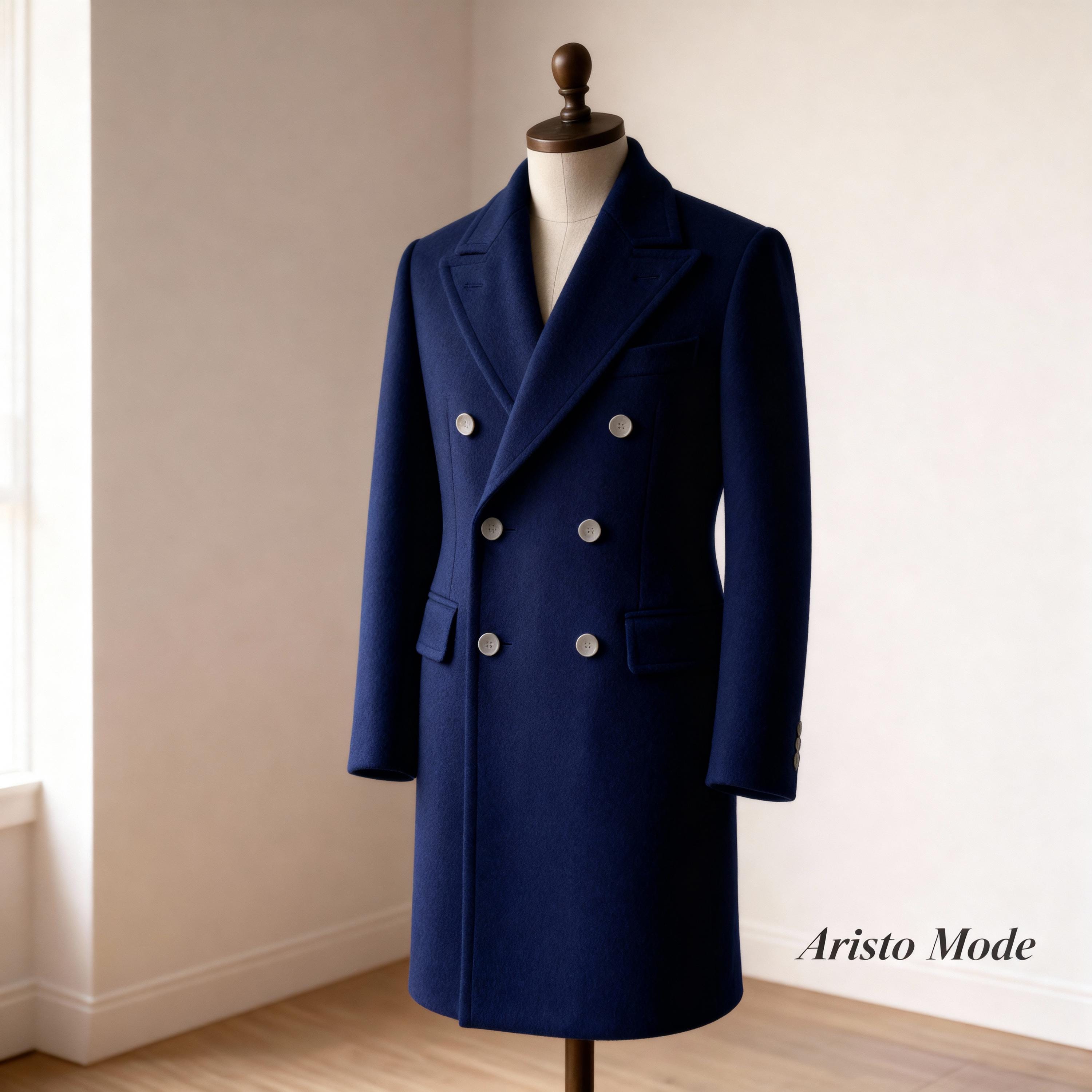 Men's Double-breasted Wool Overcoat – Blue Winter Outerwear - Etsy