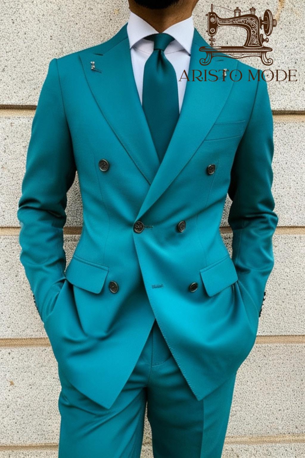 Men's Terry Rayon Double-breasted Suit | Aristo Mode, Teal Green - Etsy