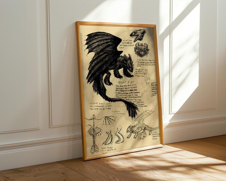 Night Fury Dragon Blueprint Poster, Movie Wall Art (digital Download ...