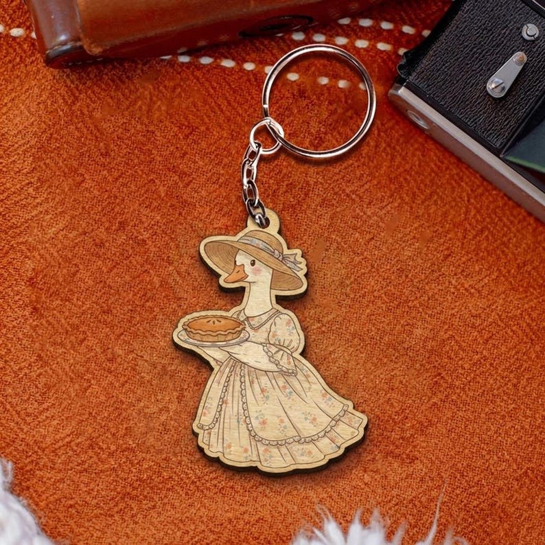 Goose Acrylic/ Wood Keychain, Cartoon Animal in Dress Holding Turkey ...
