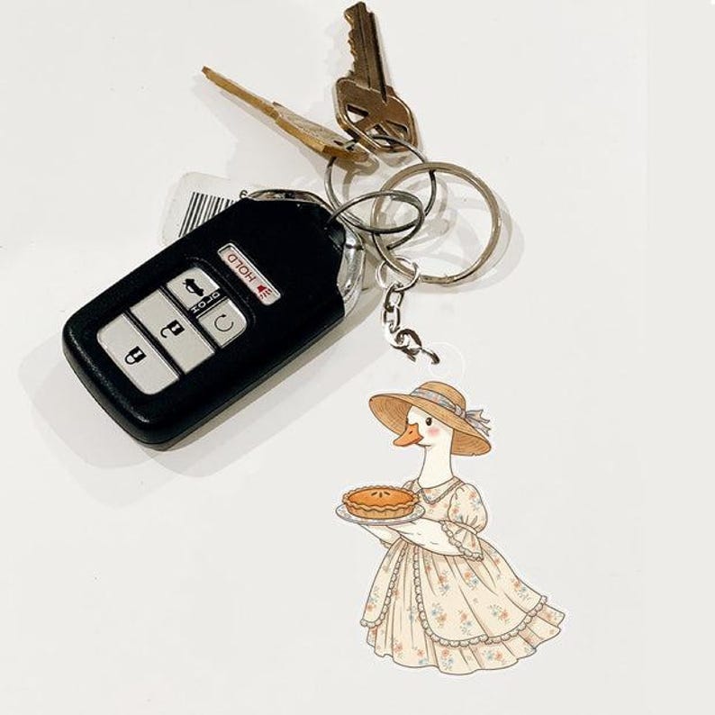 Goose Acrylic/ Wood Keychain, Cartoon Animal in Dress Holding Turkey ...