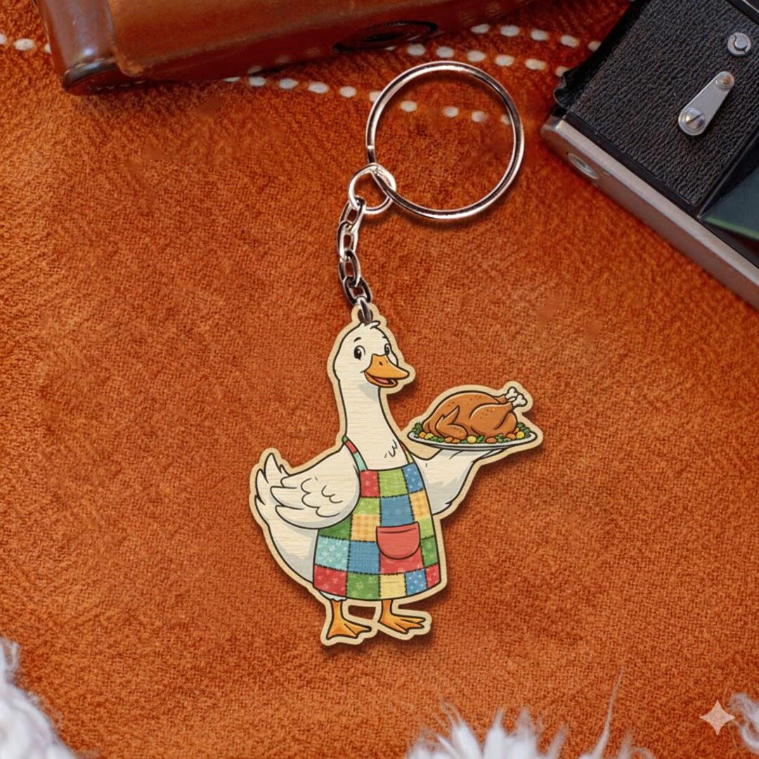 Goose Acrylic/ Wood Keychain, Cartoon Farm Animal Holding Turkey ...