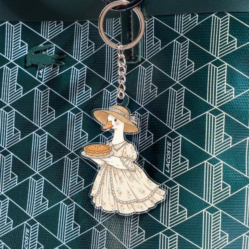 Goose Acrylic/ Wood Keychain, Cartoon Animal in Dress Holding Turkey ...