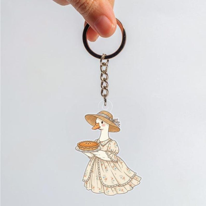 Goose Acrylic/ Wood Keychain, Cartoon Animal in Dress Holding Turkey ...
