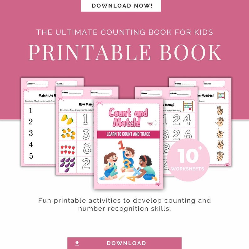 Preschool Math Printable: Count and Match Numbers Activity Book (PDF ...