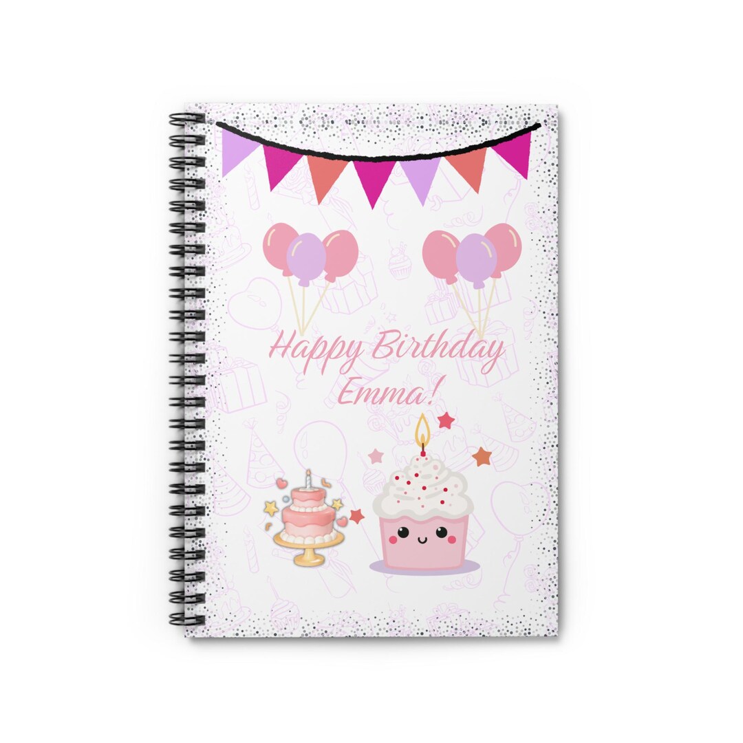 Birthday Celebration Spiral Notebook - Cute Cake & Balloons, Personal ...