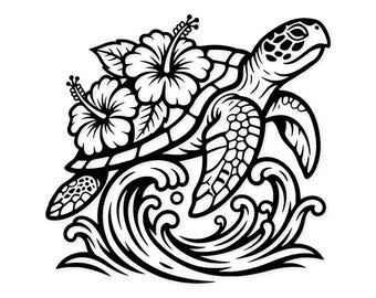 Turtle With Hibiscus Flowers Svg Png | Sea Turtle Digital Design for ...