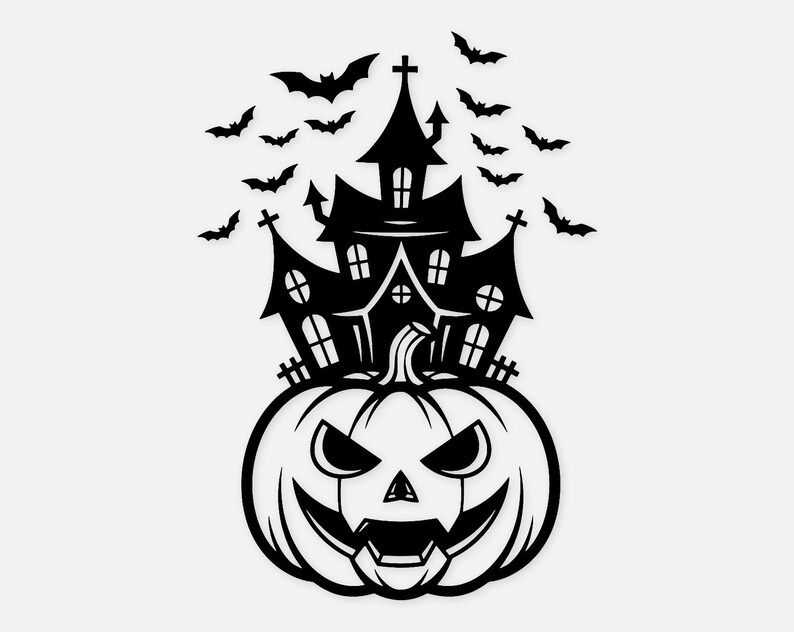 Spooky Halloween Scene Svg Png: Bold Cut File for Decorations - Etsy