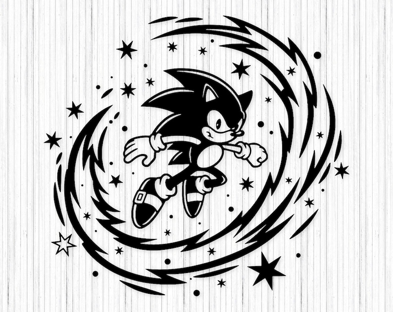 Super Sonic Digital Artwork: Black-and-white Line Art Illustration - Etsy