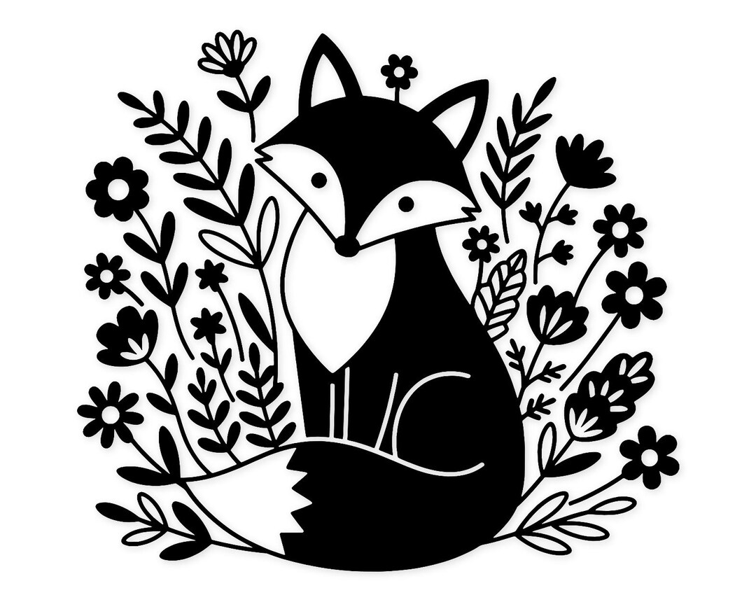 Renard dans des fleurs sauvages Svg PNG : design ludique pour la ...
