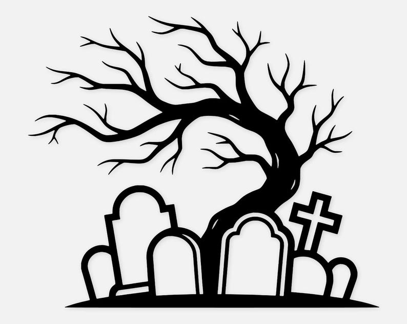Graveyard Scene Svg Png: Bold High Contrast Design for Stickers - Etsy