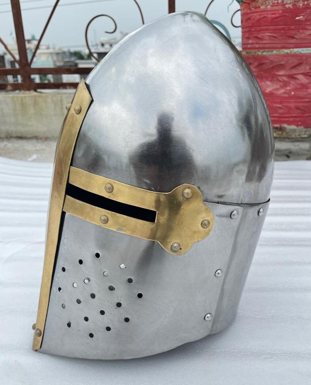 Handmade Gauge Steel Crusader Helmet Medieval Knight With Brass Cross ...