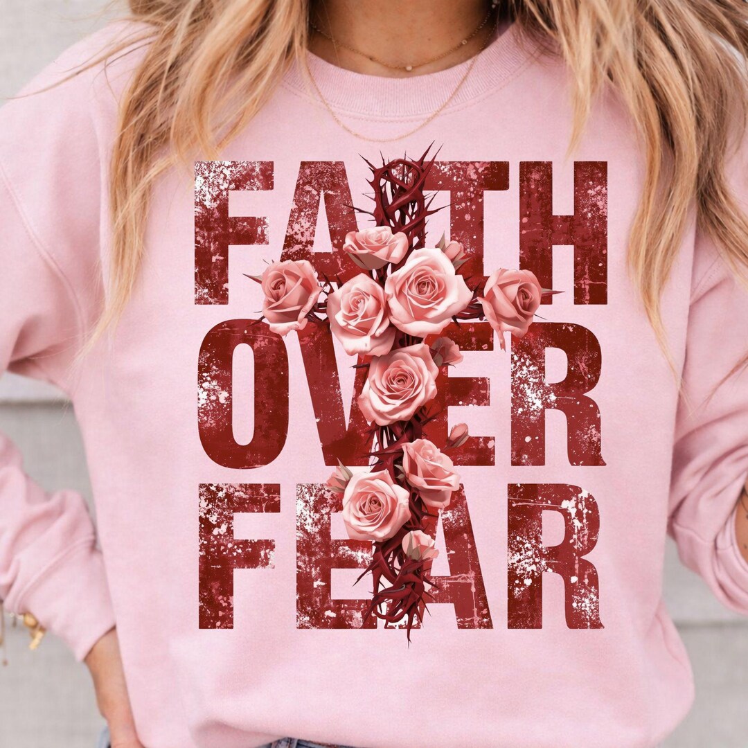 Faith Over Fear PNG, Christian Cross Rose PNG, Bible Verse Christian ...