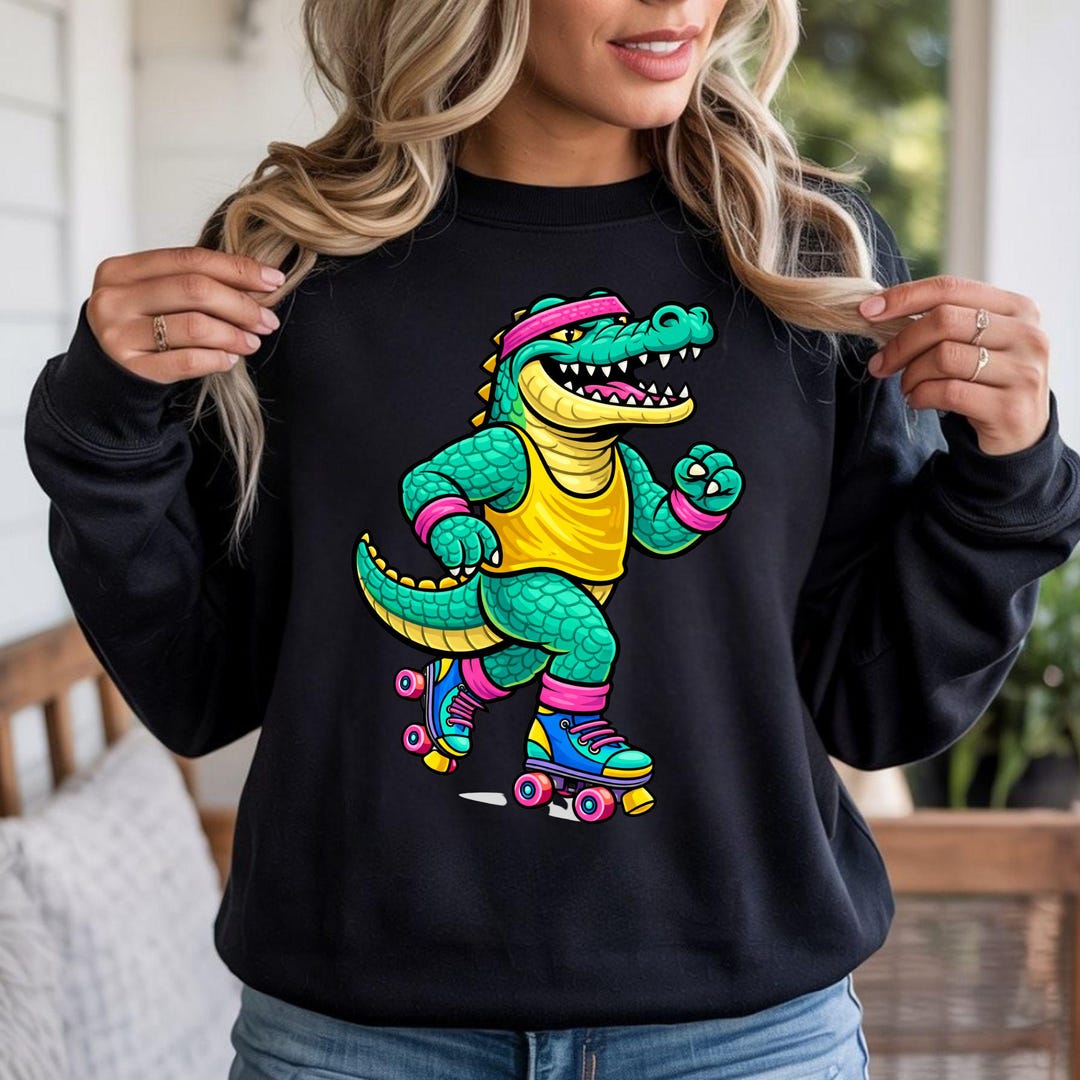Roller Skating Alligator PNG, Retro Fitness Cartoon Gator PNG, Funny ...
