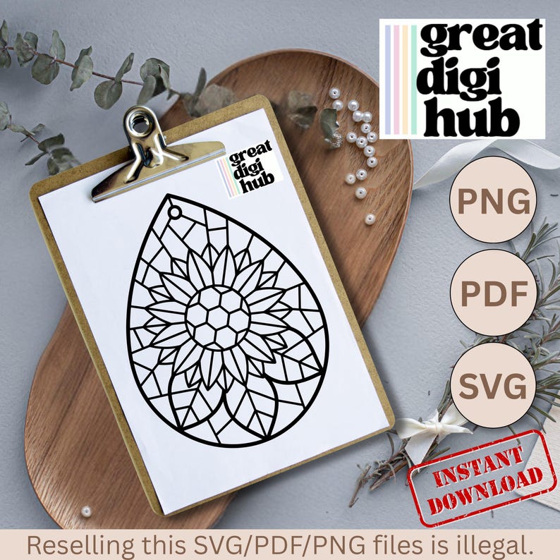 Sunflower Stained Glass Pattern | Teardrop Suncatcher DIY Template ...
