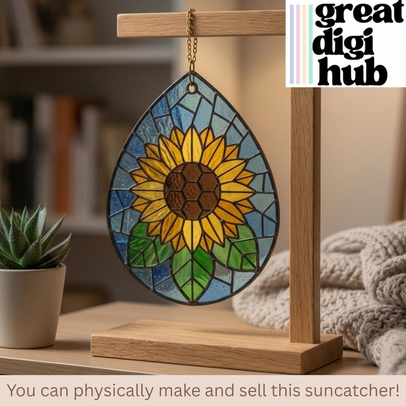 Sunflower Stained Glass Pattern | Teardrop Suncatcher DIY Template ...