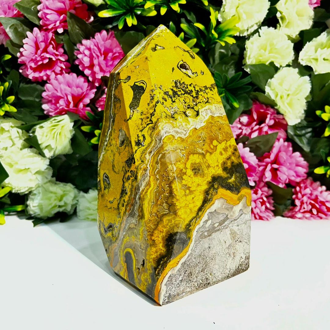 Yellow and Black Banded Jasper Free Form | Polished Gemstone Display - Etsy