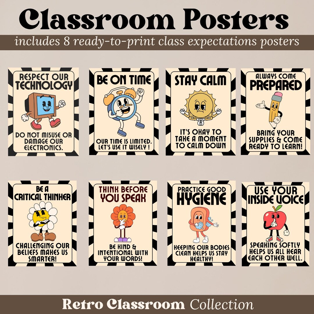 Classroom Rules & Expectations Posters | Calm + Respectful Retro ...