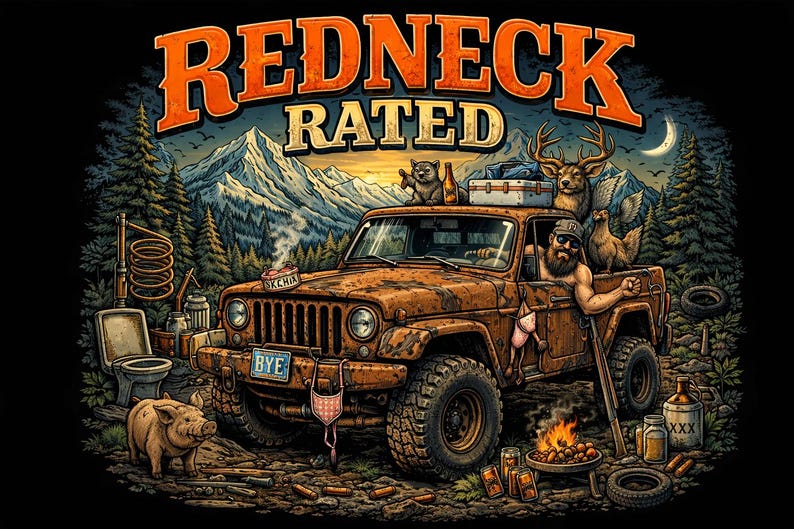 Redneck Rated 4x4 PNG | Country Truck Shirt Design | Funny Redneck ...