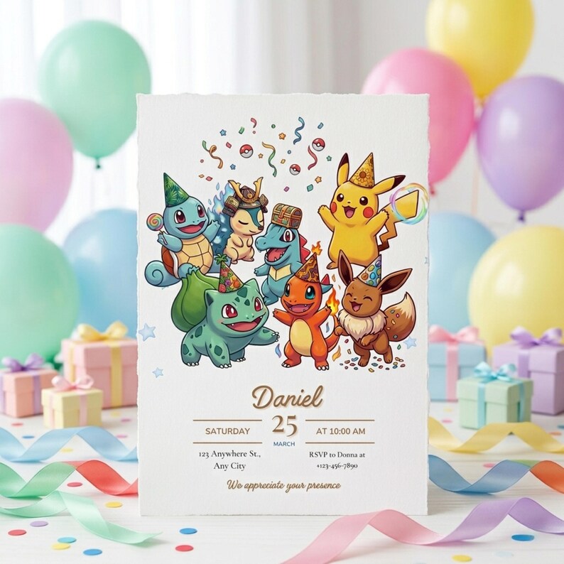 Poke Mon Birthday Invitation, Editable Kids Party Invite, Pokemon Theme ...