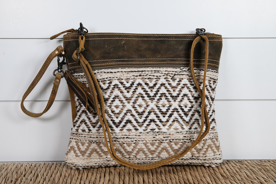 Upcycled Crossbody Bag Shoulder Purse Leather Detail Matching Leather ...
