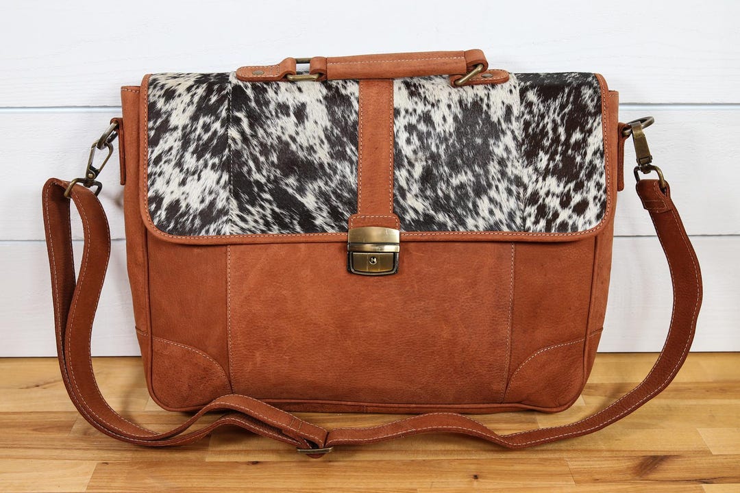 Leather Cowhide Laptop Bag Computer Bag With Crossbody Strap in ...