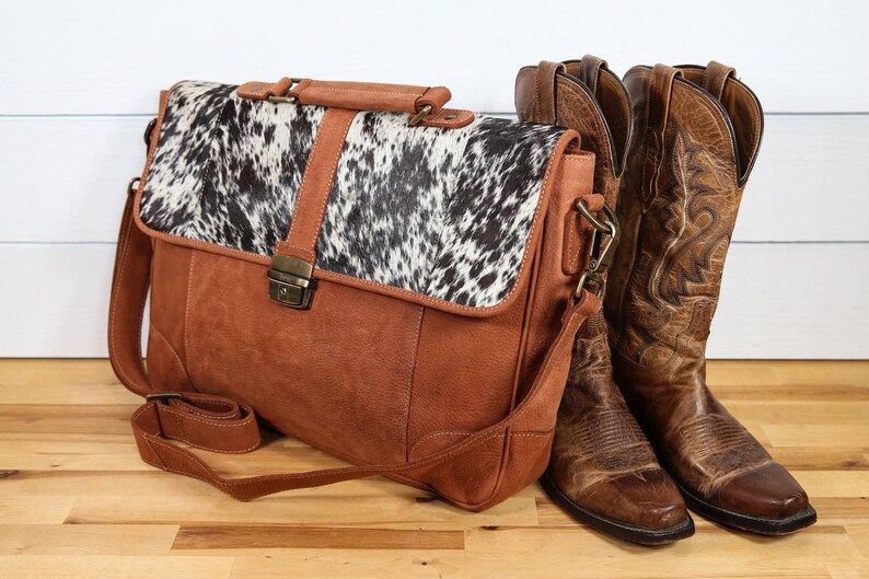 Leather Cowhide Laptop Bag Computer Bag With Crossbody Strap in ...