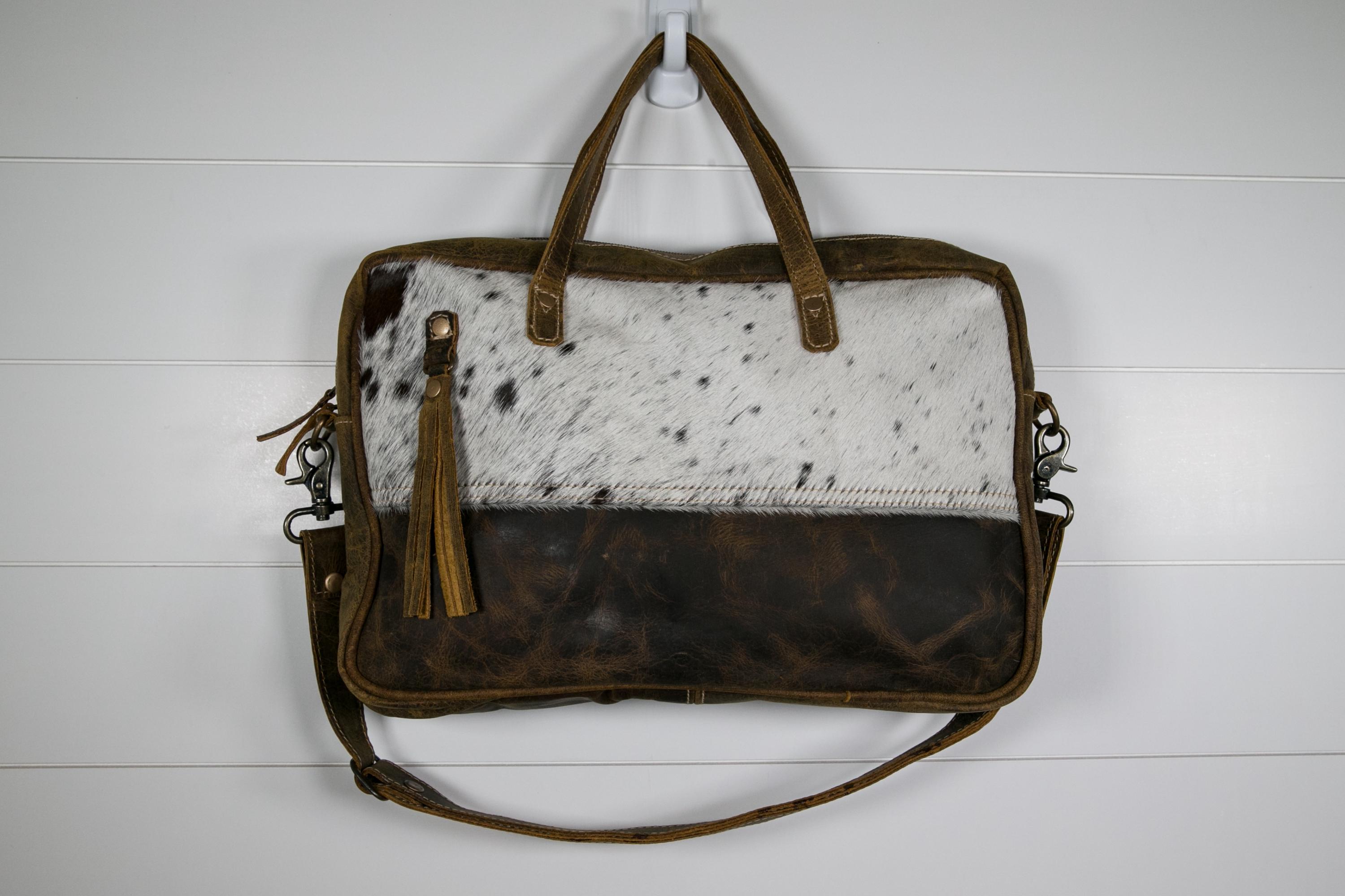Western Leather Cowhide Laptop Bag Computer Bag With Crossbody Strap in ...