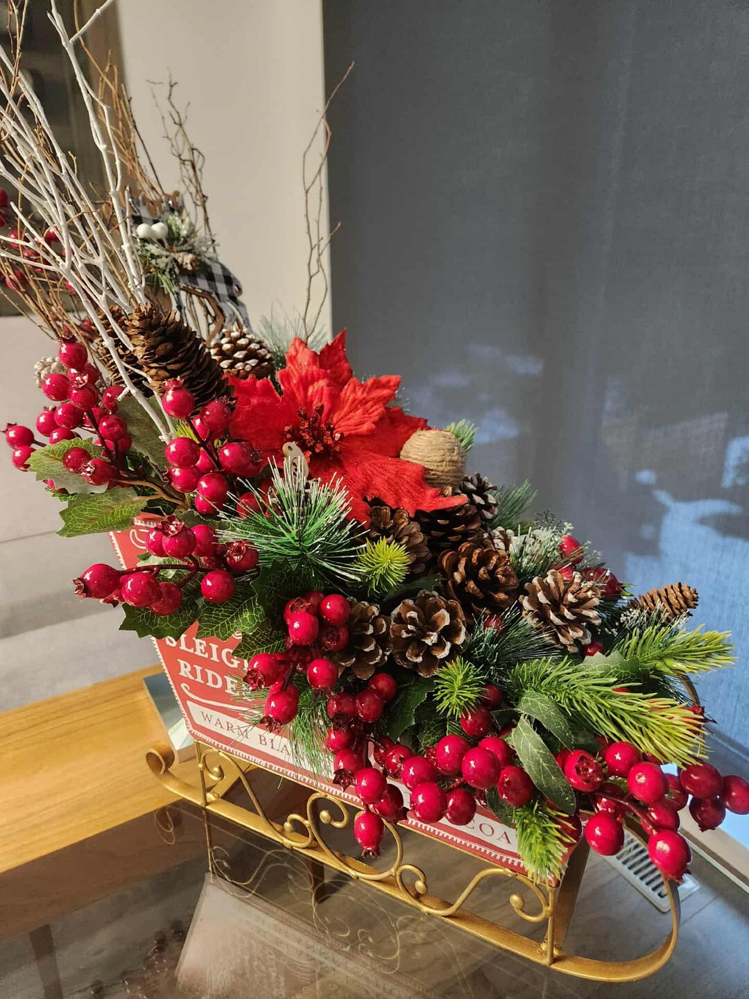 Handmade Christmas Sleigh Centerpiece Rustic Holiday Table Decoration