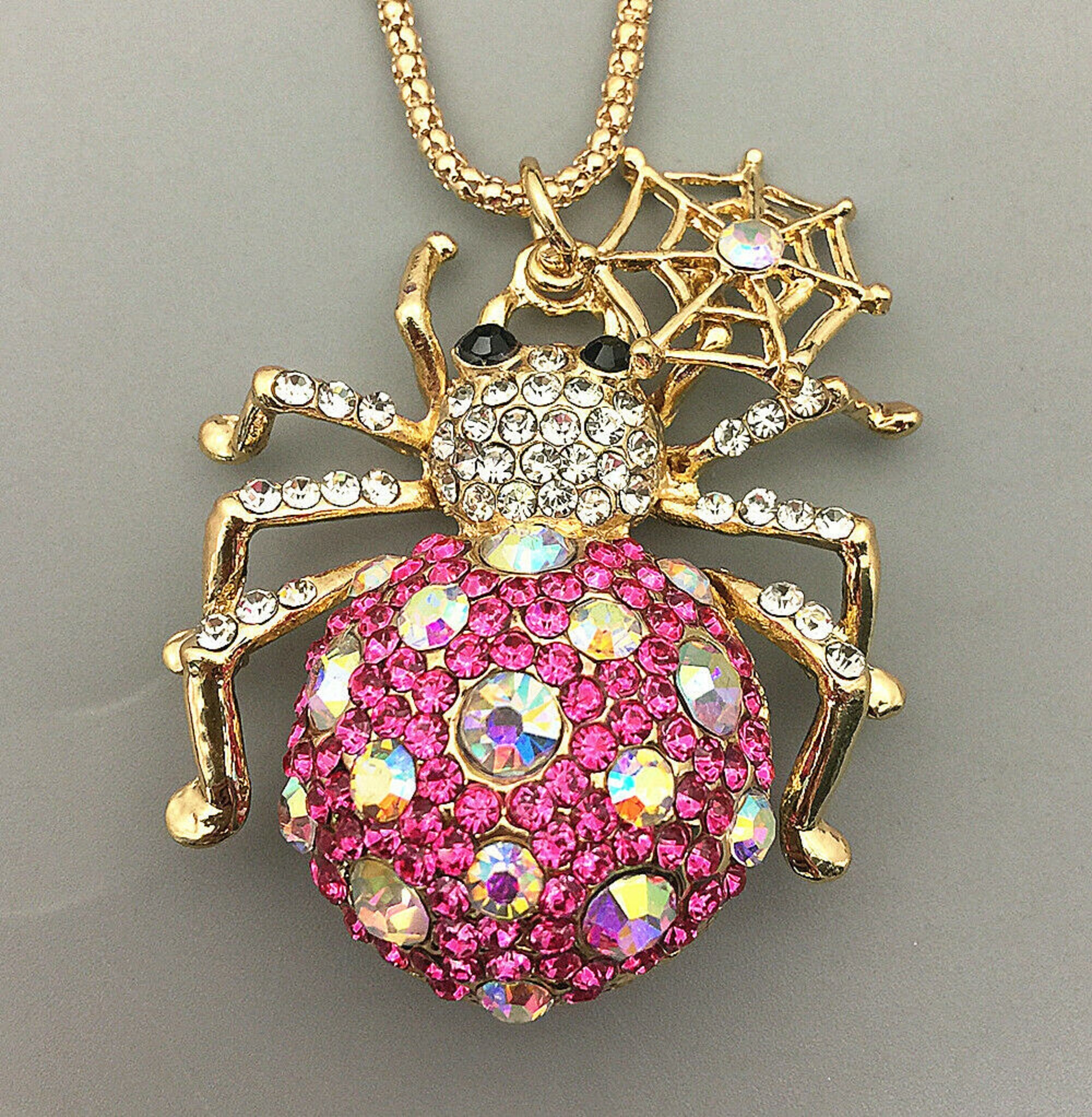3D Gold & Pink Crystal Full Body Large Spider Key Chain / - Etsy