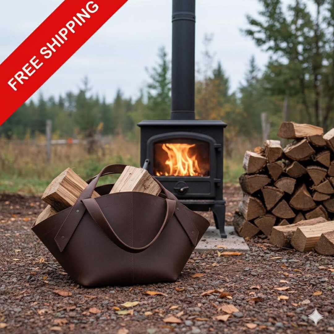 Full-grain Leather Log Carrier | Fireplace Log Holder & Wood Tote Bag ...