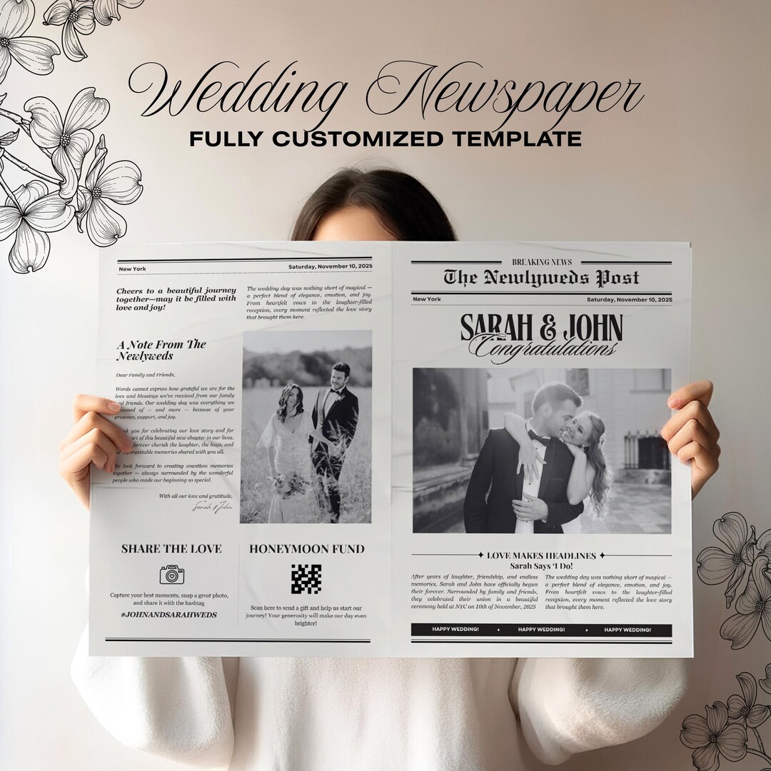 Wedding Newspaper Template With Photo | Editable Marriage Program - Etsy