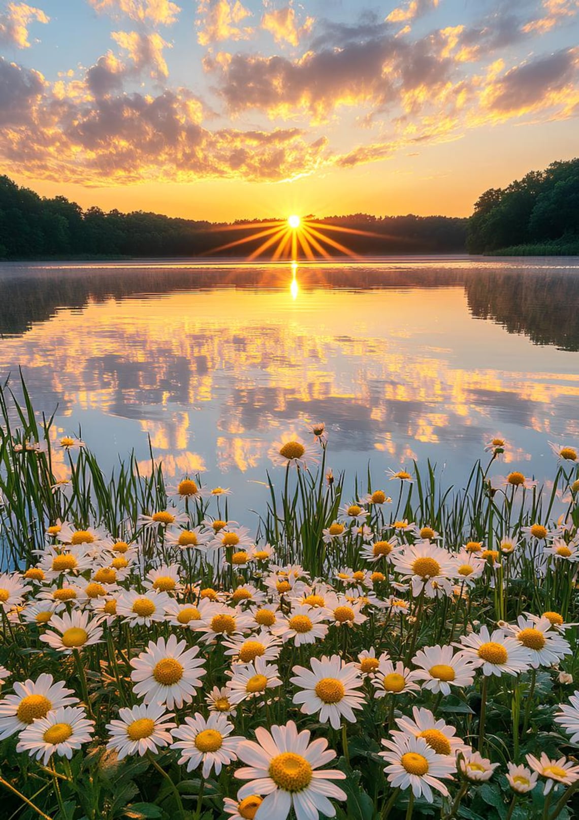 Sunrise Daisy Lake - Digital Poster for Self-printing, 59.4 × 84.1 Cm ...