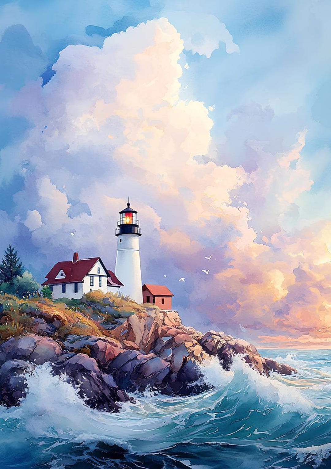 Lighthouse Ocean Clouds - Digital Poster for Self-printing, 59.4 × 84.1 ...