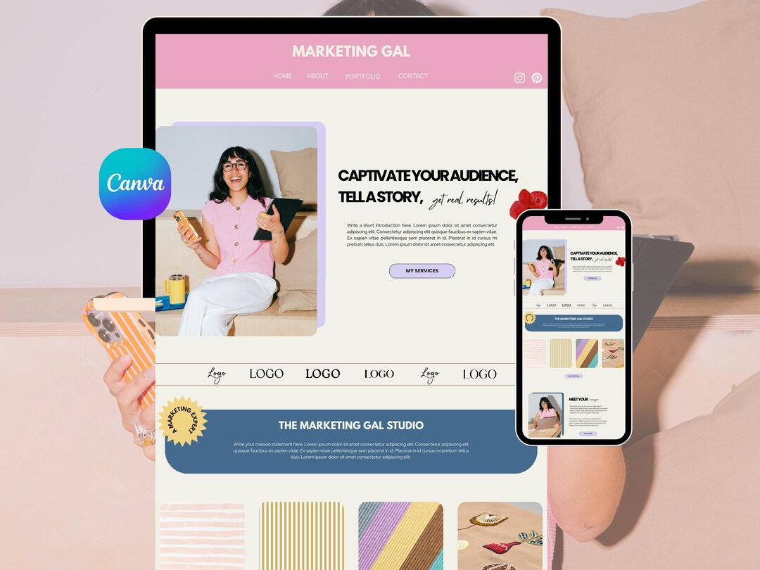 Multi-page Canva Website Template for Social Media Managers, UGC ...