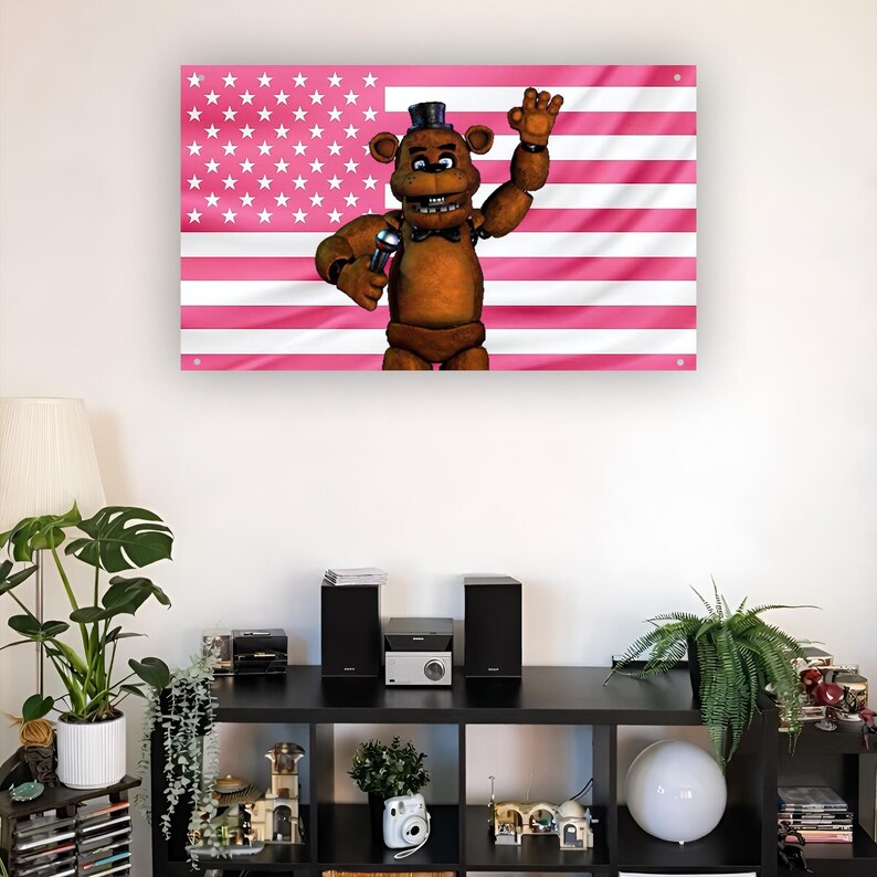 Freddy Fazbear Pink USA Flag, FNAF Wall Flag, Five Nights at Freddy’s ...