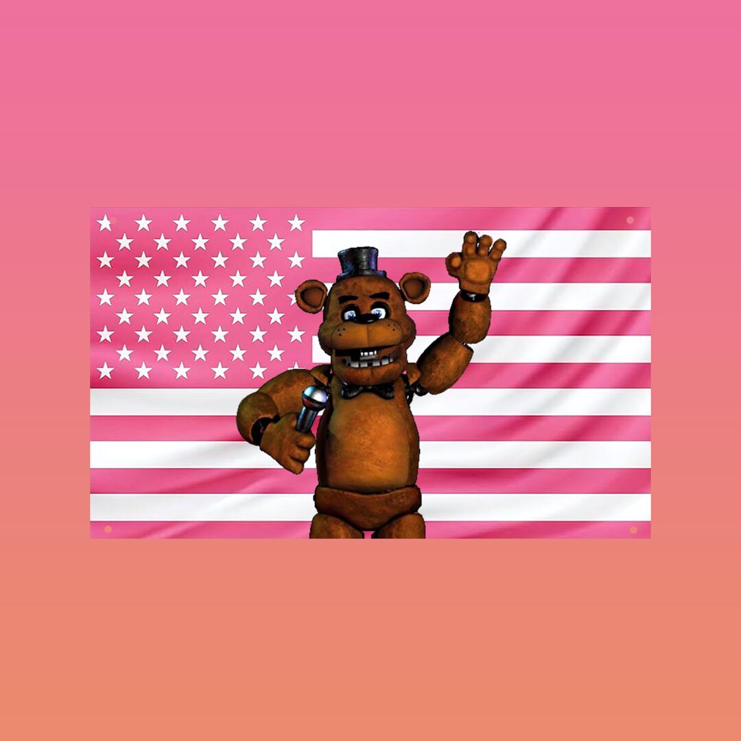 Freddy Fazbear Pink USA Flag, FNAF Wall Flag, Five Nights at Freddy’s ...