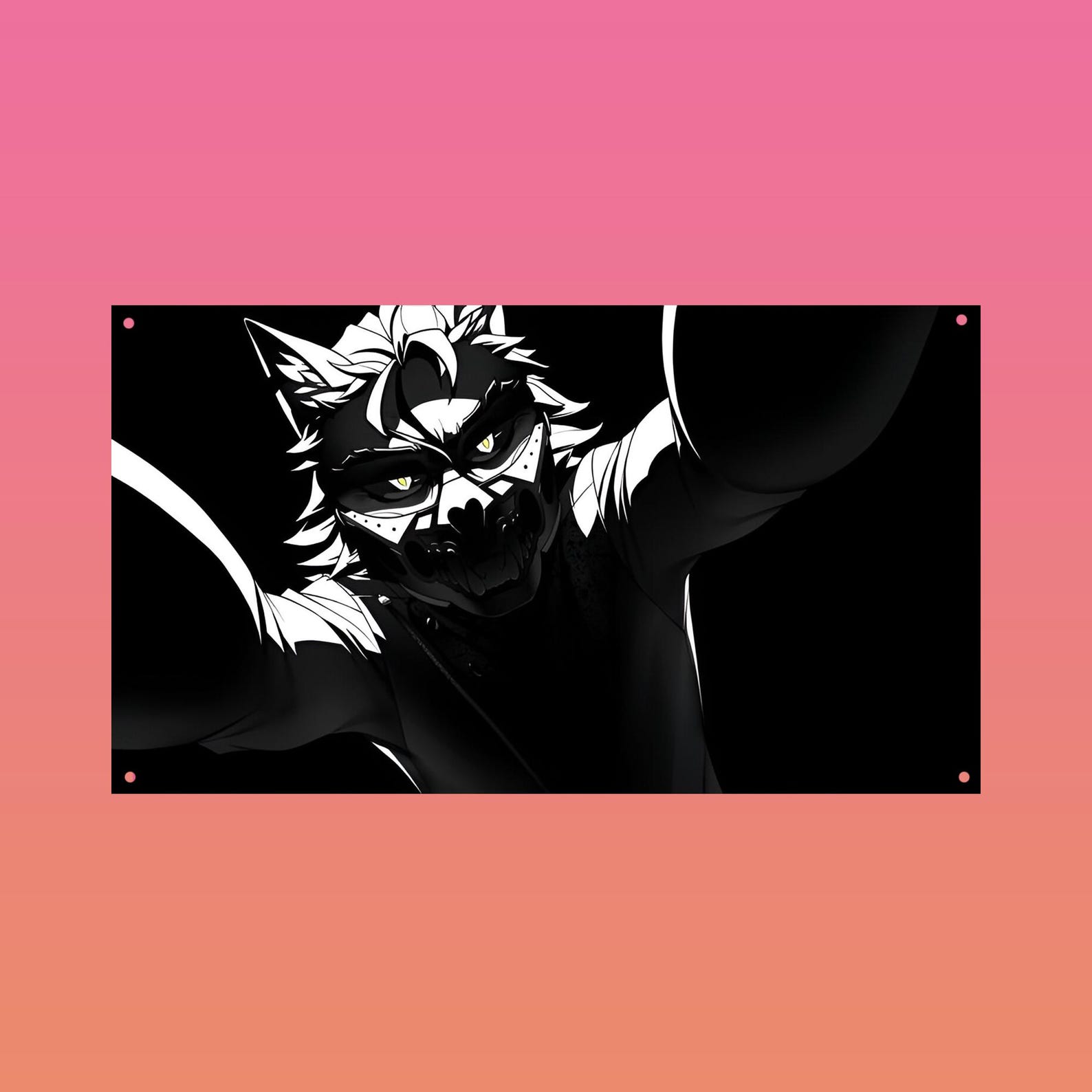 Bandeira de Lobo Peludo, Banner de Parede Peludo em Preto e Branco ...