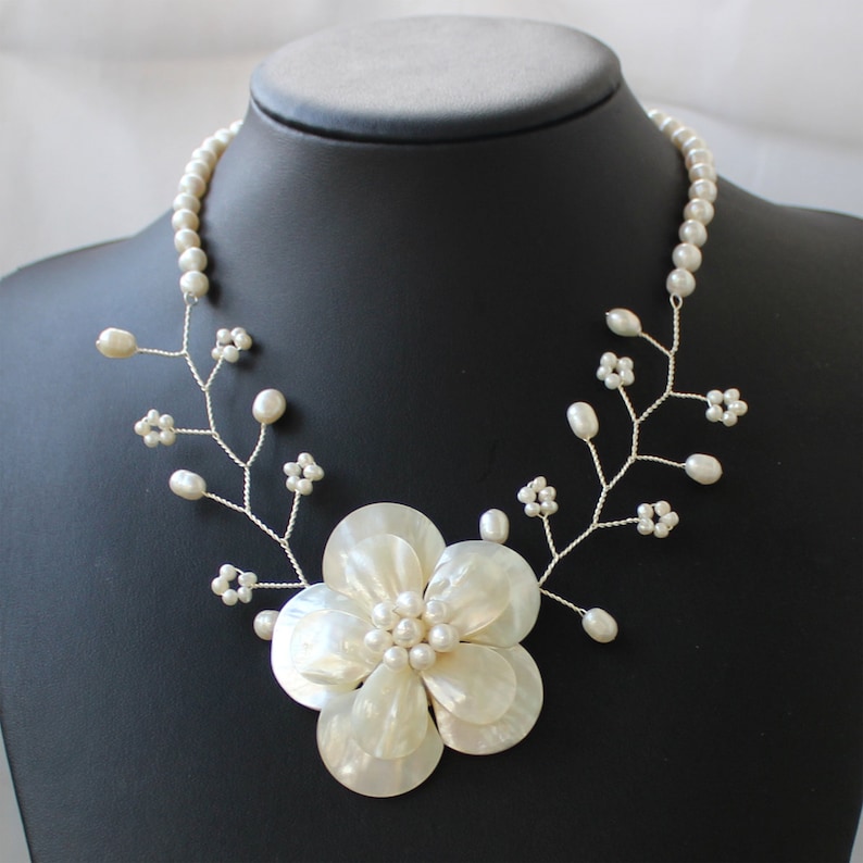 Freshwater Pearl Shell Flower Necklace Chunky Necklace Pearl - Etsy