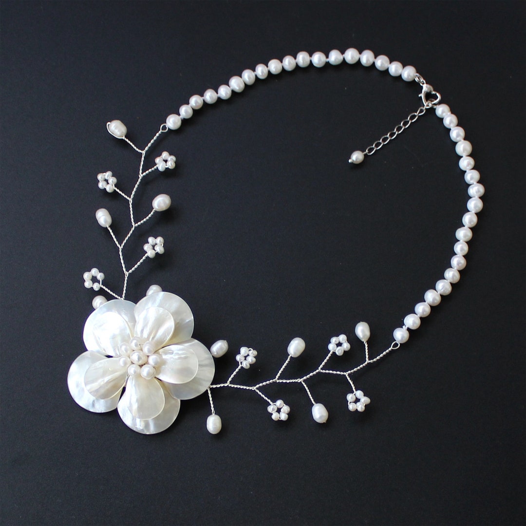 Freshwater Pearl Shell Flower Necklace Chunky Necklace Pearl Necklace ...
