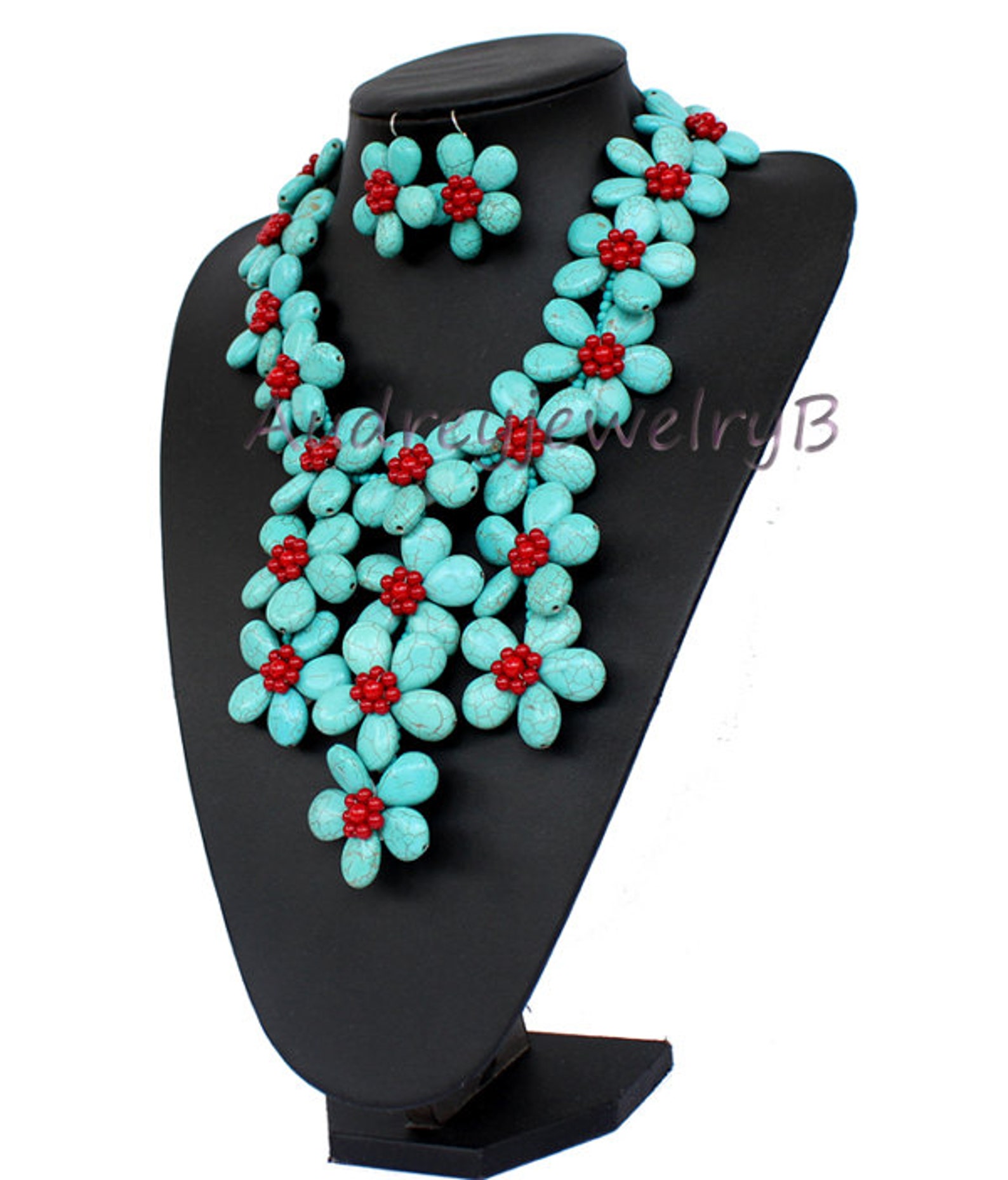 Turquoise coral flower necklace Statement Necklace Earrings | Etsy